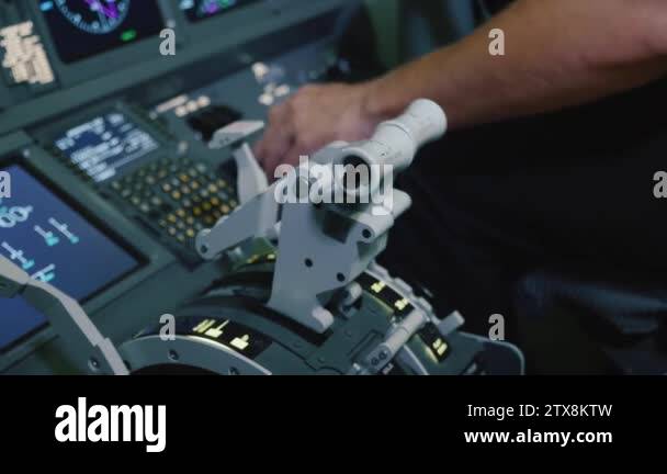 Panel of switches on an aircraft flight deck. Pilot controls the ...