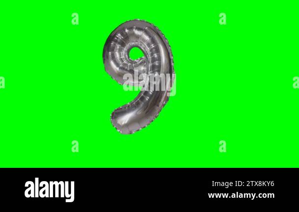 Number 9 nine years birthday anniversary silver helium balloon floating ...