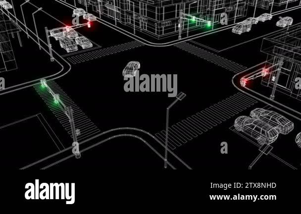 Beautiful Illustration of Modern City Crossroads with Traffic Lights ...