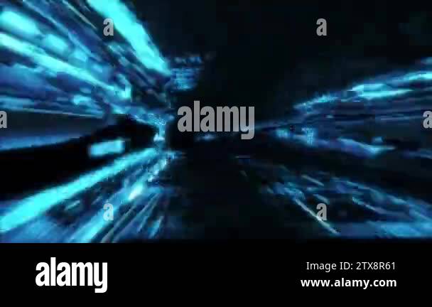 Flying through futuristic tunnel, Hyper fast speed with neon lights ...