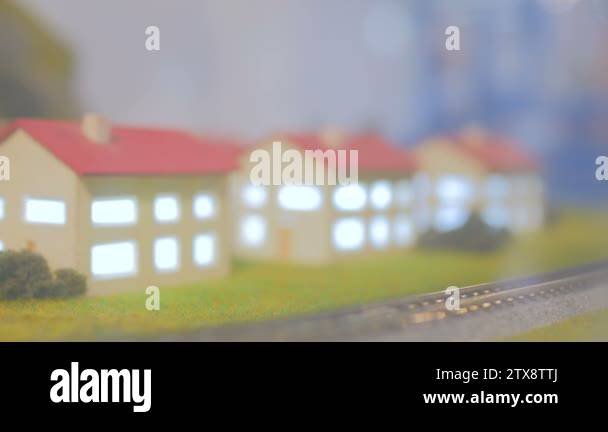Toy hobby railroad layout with train and houses Stock Video Footage - Alamy