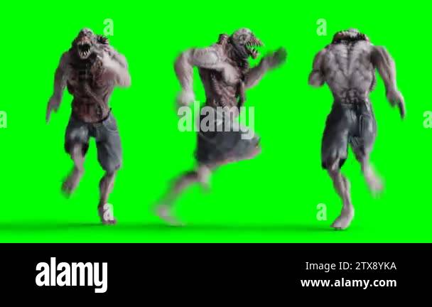 Scary, horror monster. Fear concept. Green screen isolate. Realistic 4K ...