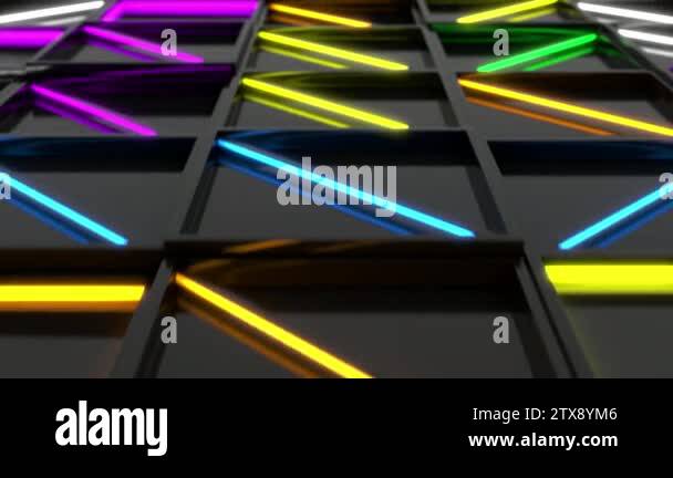 Wall of black rectangle tiles with glowing elements. Grid of square ...