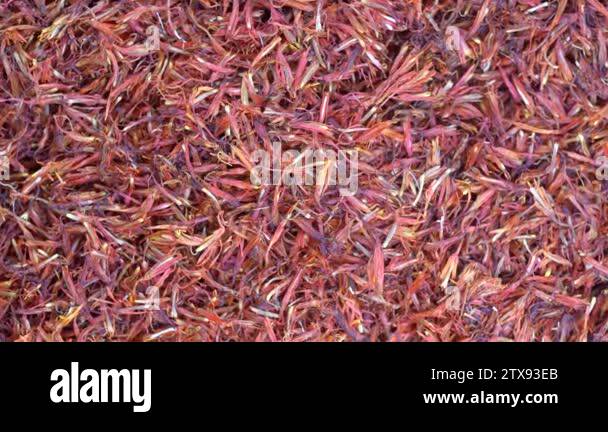 Saffron threads close up rotation loopable 4k top view. Food background ...