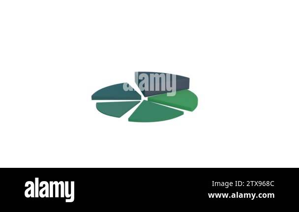 Animation of a 3D green pie chart showing changing statistics on a ...