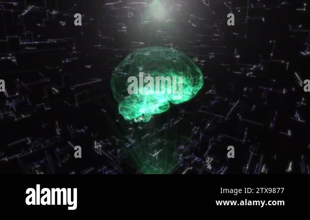 Rotating Hologram of Human Brain scan AI concept Glowing Light ...