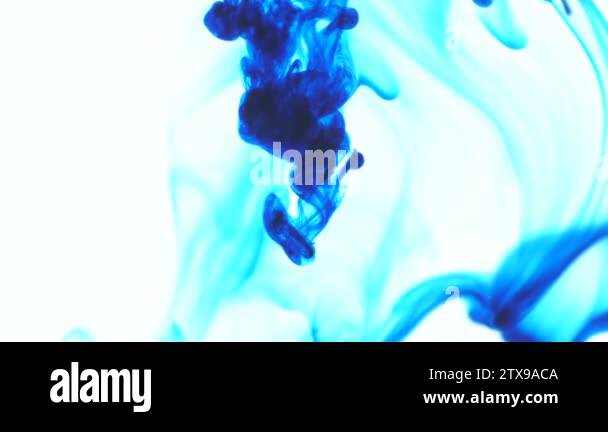 Blue food color ink drop in water on white background. Abstract food ...