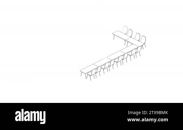 Meeting room setup layout configuration Hollow Square style, 3D virtual ...