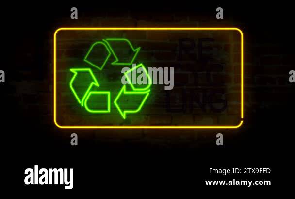 Recycling symbol in neon light stylizing animation. Abstract concept ...