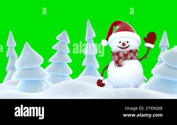 Funny Snowman in Red Santa Hat Greeting with Hand and Smiling in Forest ...