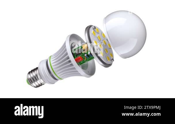 LED bulb assembly animation with exploded view on white background - 3D ...