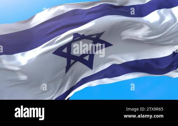 Israel flag video waving in wind 4K. Realistic Israeli background ...