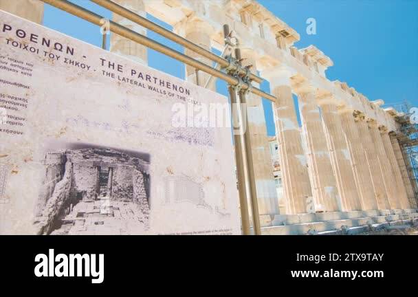 The Parthenon and Signage at Acropolis Hill Athens Greece with ...