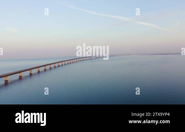Oresund bridge. A long tunnel bridge with an artificial island between ...