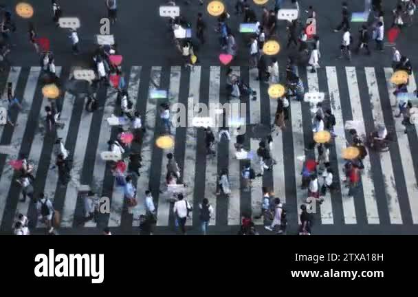 High Angle Shot of a Crowded Pedestrian Crossing in Big City. Augmented ...