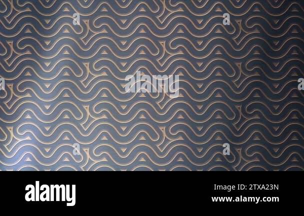 Abstract 3d Rendering Pattern Of Gold Wavy Lines On A Metal Surface