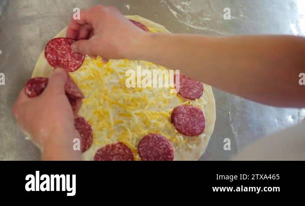 The process of making original Italian raw pizza, preparation in ...
