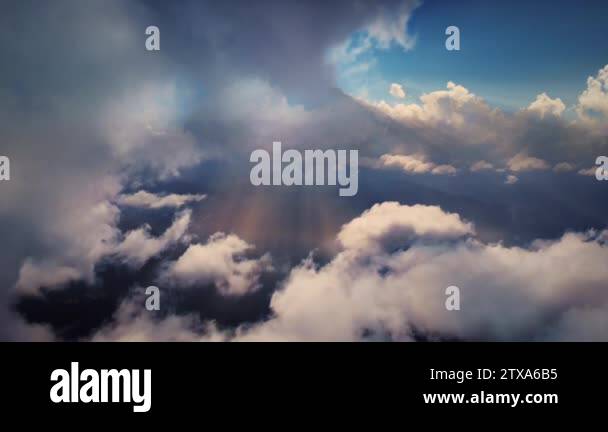 Flying through heavenly beautiful sunny cloudscape. Amazing timelapse ...