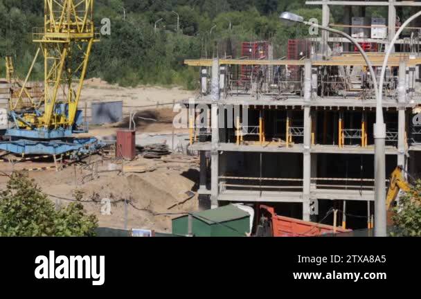 Construction of a building frame made of concrete. On the construction ...