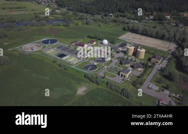 Urban sewage treatment plant. Aerial photography of sewage treatment ...