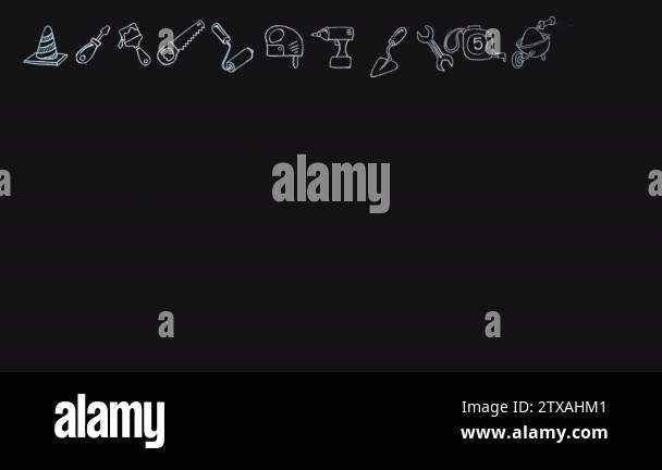 Animated signs of building hand drawning chalk progress on a black ...