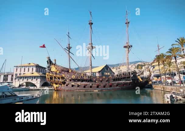 ITALY, GENOVA - 12 OCTOBER, 2018: Wooden boat from movie Pirates of the ...