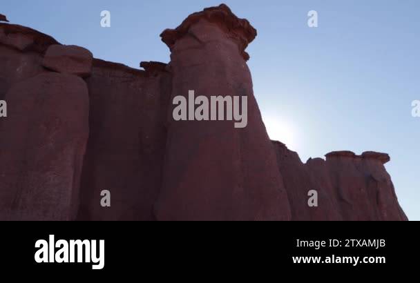 Detail of red eroded stones like mushrooms, geomorphical formation at ...