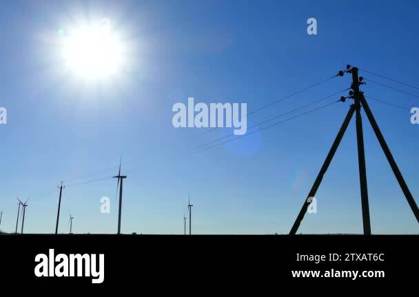 Wind power station. Wind turbine in operation. Green alternative energy ...