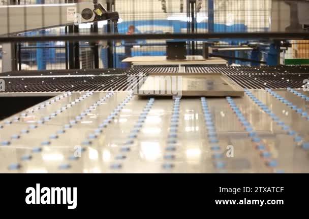 Equipment for moving metal sheets in the working space. Scene. Modern ...