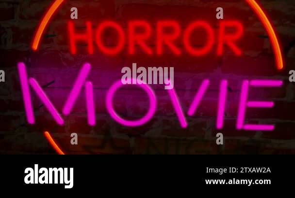 Horror movie night neon animation intro. Entertainment event ...