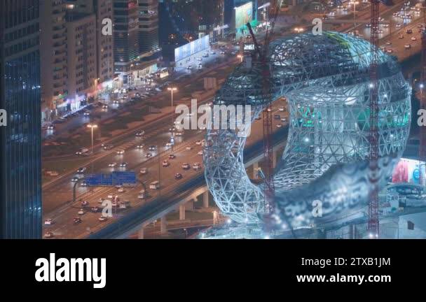 Construction site of the Museum of the Future aerial night view, next ...