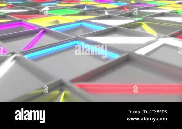 Wall of white rectangle tiles with colorful glowing elements. Grid of ...
