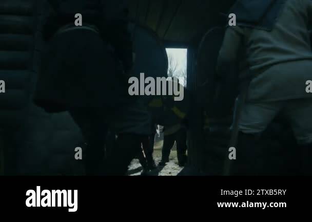 Medieval Battle. Viking Warriors Break into Wooden Fortress Yard and ...