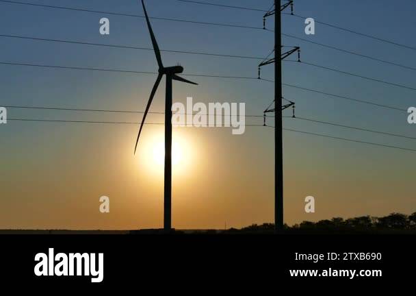 Wind power station. Wind turbine in operation. Green alternative energy ...