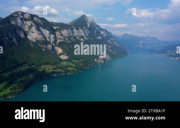 Lake Walensee in the Swiss Alps - aerial views in Switzerland Stock ...