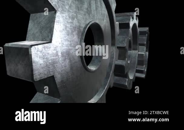 Old mechanism of the three silver gears is turning . Black background ...