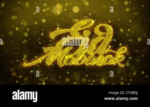 Eid Mubarak Wish Text on Golden Glitter Shine Particles Animation Stock ...