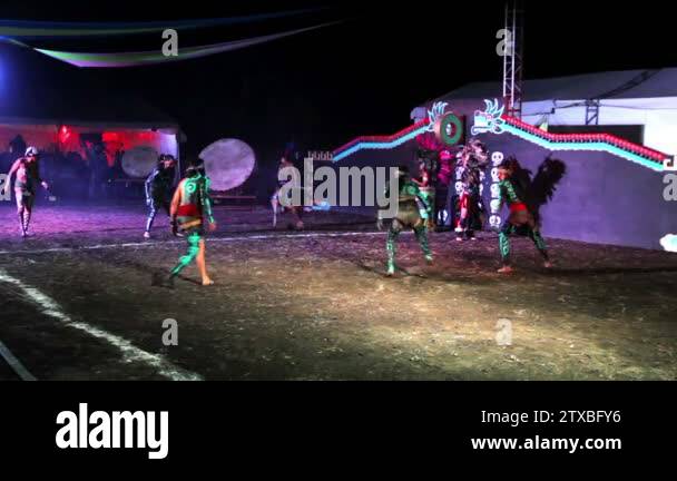 MEXICO CITY, MEX. CIRCA OCTOBER 2018. A group men wearing aztec clothes ...