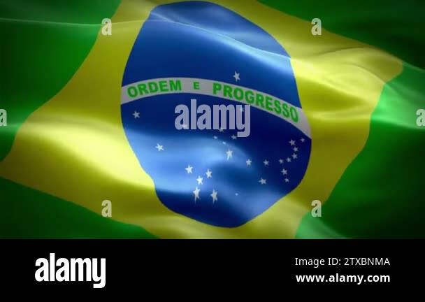 Brazil flag video waving in wind. Realistic Brazilian Flag background ...