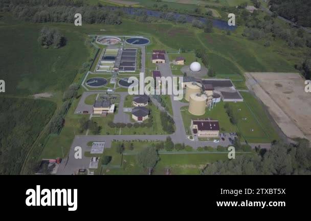 Urban sewage treatment plant. Aerial photography of sewage treatment ...