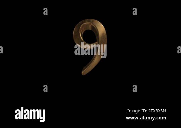 Countdown from 0 to 10. Digit 9. Gold digit 9 with alpha channel Stock ...