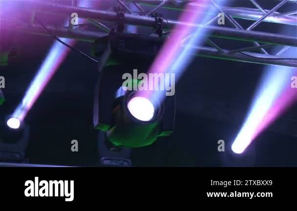 Stage lights at the concert with fog, Stage lights on a console ...