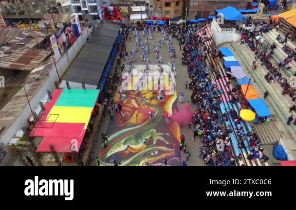 Oruro village carnival parade aerial view. Colorful Bolivian folklore ...