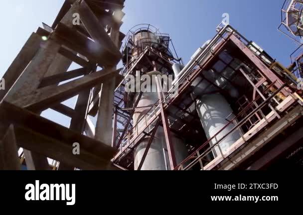 Structure of chemical plant. Close up Industrial view at oil refinery ...