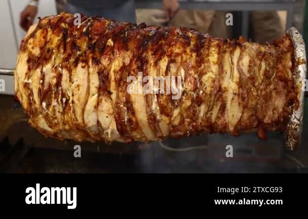Close up chicken meat Turkish doner kebab, Greek gyros or Arabian ...