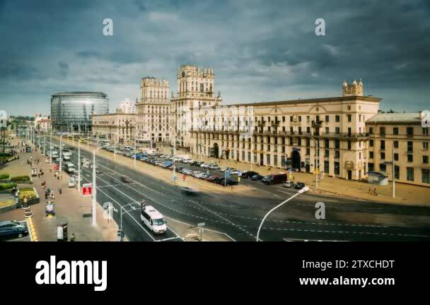 Minsk, Belarus. Two Famous Buildings Towers - Gates Of Minsk, Station ...