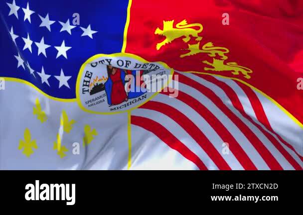 268. Detroit City Flag Waving in Wind Continuous Seamless Loop ...
