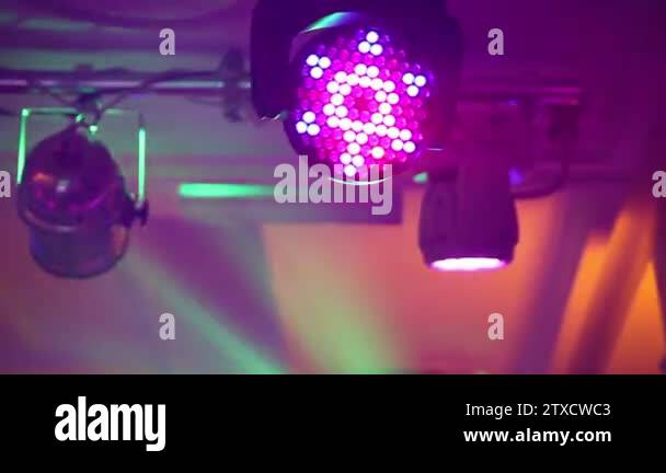 Stage lights at the concert with fog, Stage lights on a console ...