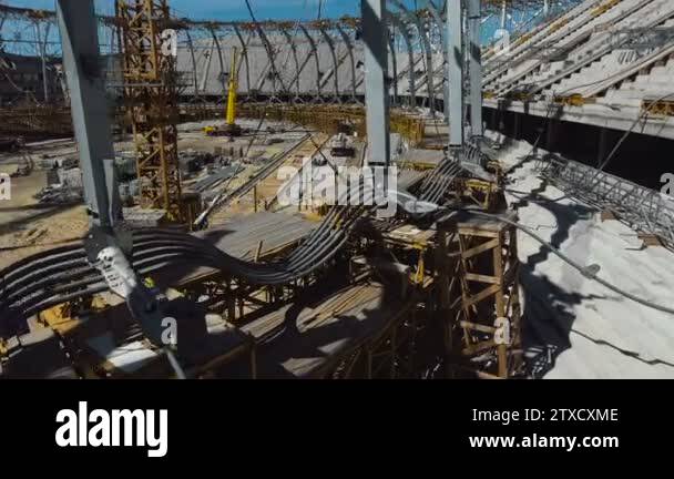 Cable-stayed roof structures of a football stadium Stock Video Footage ...