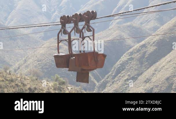 Old Cable Car Chilecito-La Mejicana mine. Detail of hanging wagons from ...